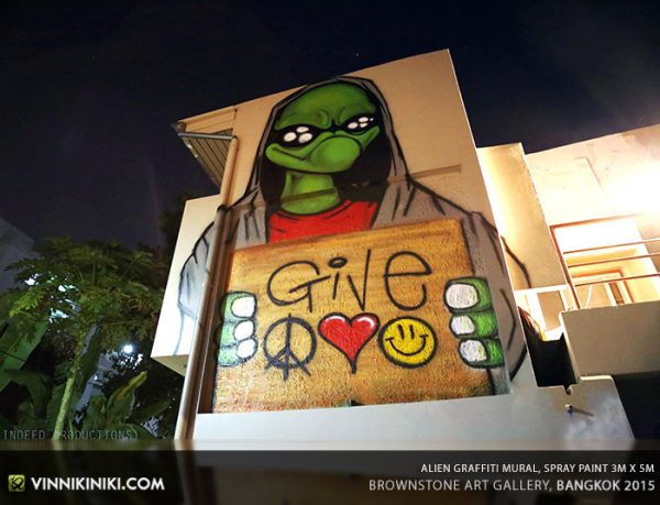 Alien graffiti mural at Brownstone Art Gallery Bangkok 2015