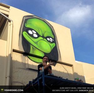 Alien graffiti mural at Brownstone Art Gallery Bangkok 2015