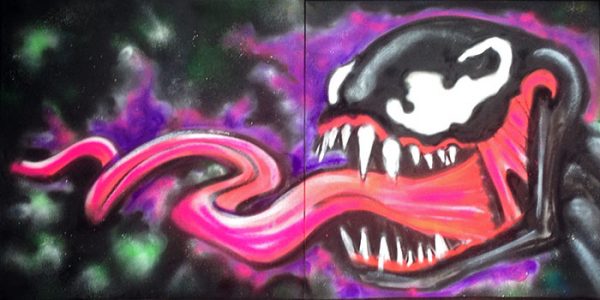 Venom black light graffiti art piece on canvas