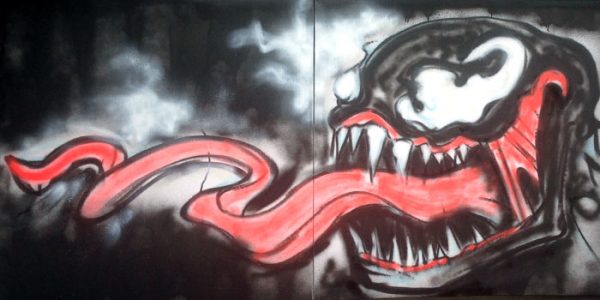 Venom black light graffiti art piece on canvas